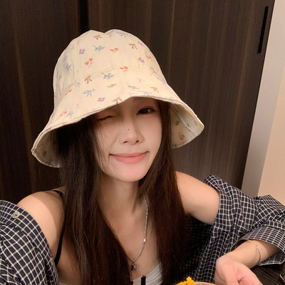 日系小清新碎花防晒渔夫帽子女秋