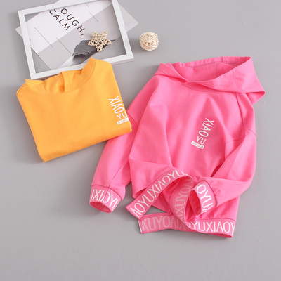 纯棉针织长袖女童帽衫