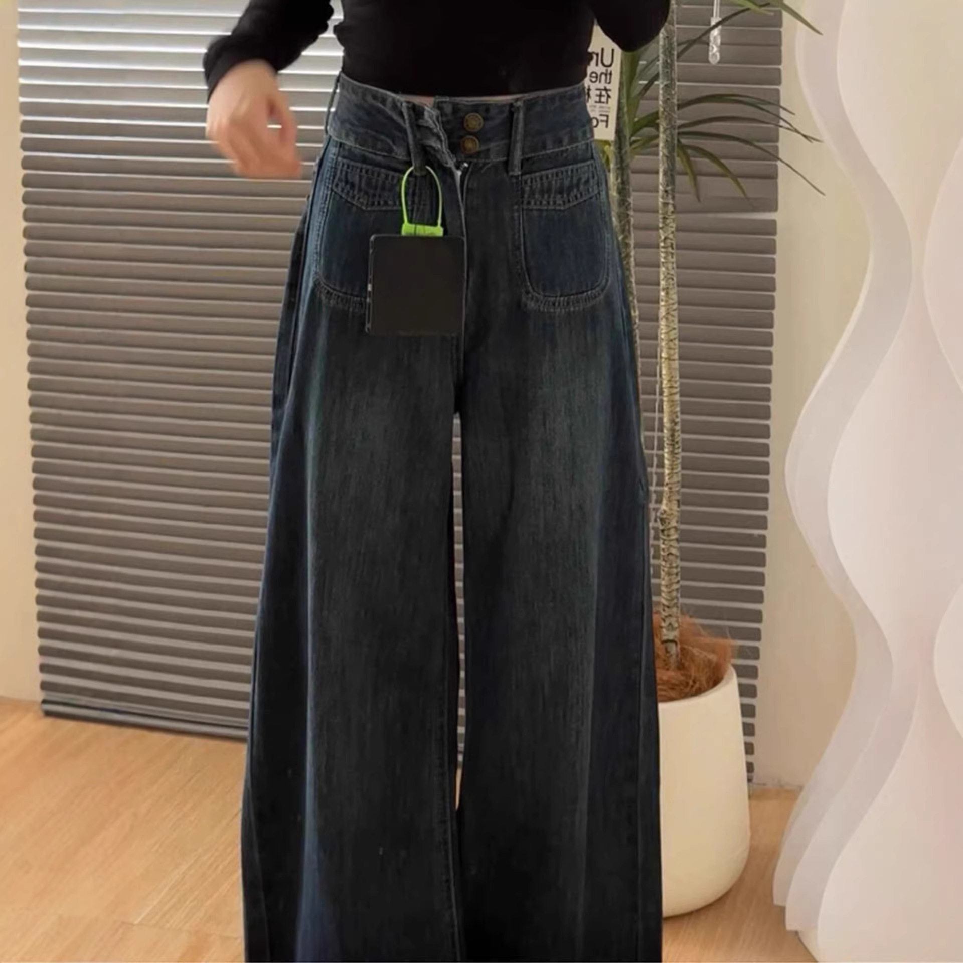 复古阔腿牛仔裤女款大码夏薄款胖mm高腰宽松梨型身材bf慵懒风裤子