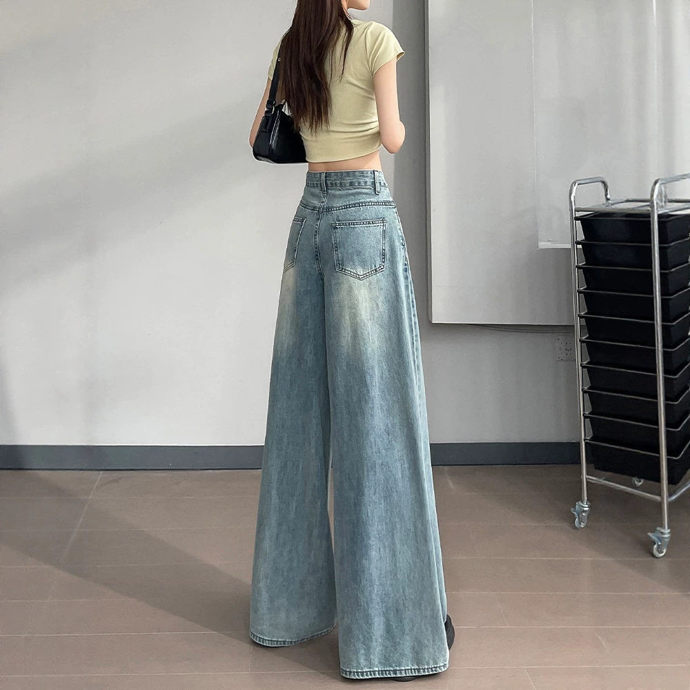 浅蓝阔腿牛仔裤女2026年夏季薄款严选宽松直筒高腰垂感显瘦拖地裤