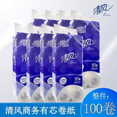 清风B22BA商务酒店卷纸3层180段100卷整卫生纸宾馆客房有芯卷筒纸