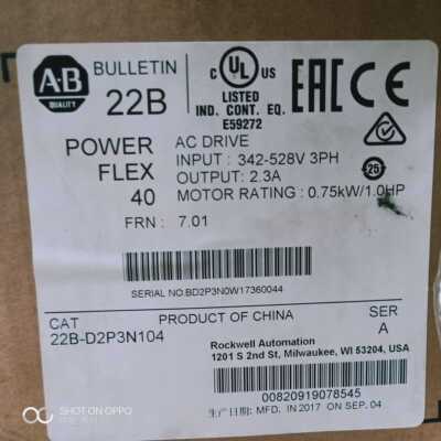 22B-D2P3N104 AB罗克韦尔 PowerFlex40 变频器 22BD2P3N104