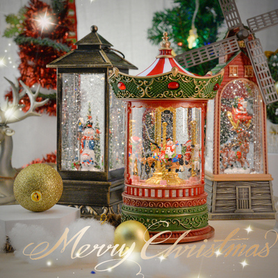 旋转木马水晶雪花圣诞节老人礼物