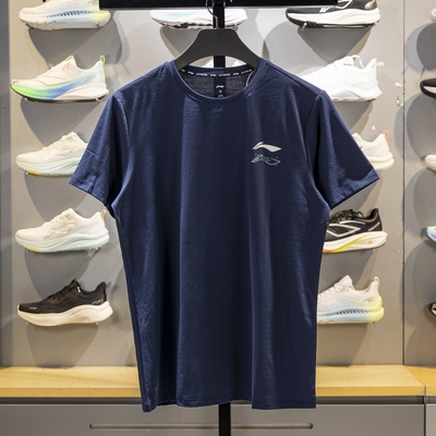 李宁正品健身系列男子宽松透气运动休闲圆领套头短袖ATSV399-10