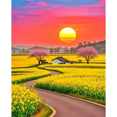 超美油菜花朝霞风景装饰海报客厅卧室出租房墙面遮瑕美痕自粘贴画