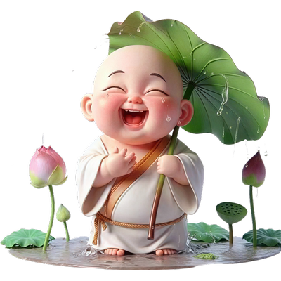 可爱小和尚与莲叶贴纸冰箱汽电动车室内墙面浴室遮瑕美痕贴画防水