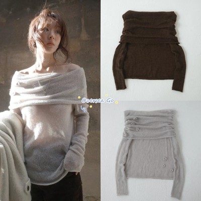 气质优雅微透一字肩针织衫上衣女