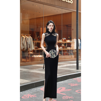 尤克菲儿原创高定醋酸蕾丝设计气质温柔显瘦无袖连衣裙