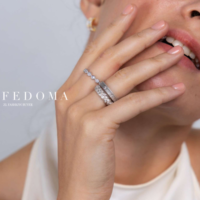 现货Fedoma银色拉丝编织交织八芒星宝石镶嵌戒指官方授权