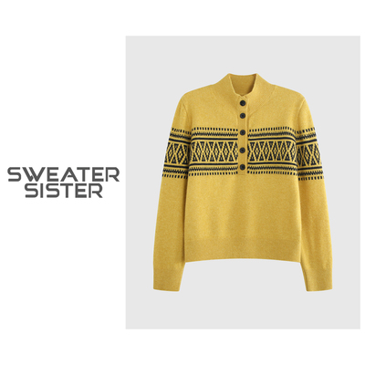 毛衣姐姐Ju漂亮费尔岛提花针织衫保暖半高领羊毛套头毛衣260-8568