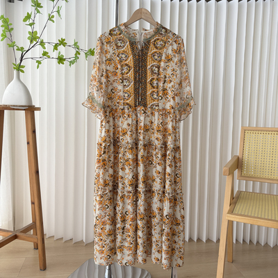 杭州丝绸 桑蚕丝 夏季新款波西米亚风印花真丝连衣裙1E1/85014