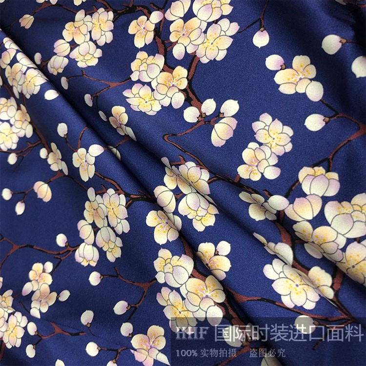 重磅真丝布料桑蚕丝夏20姆米弹力缎数码印花真丝缎连衣裙时装面料