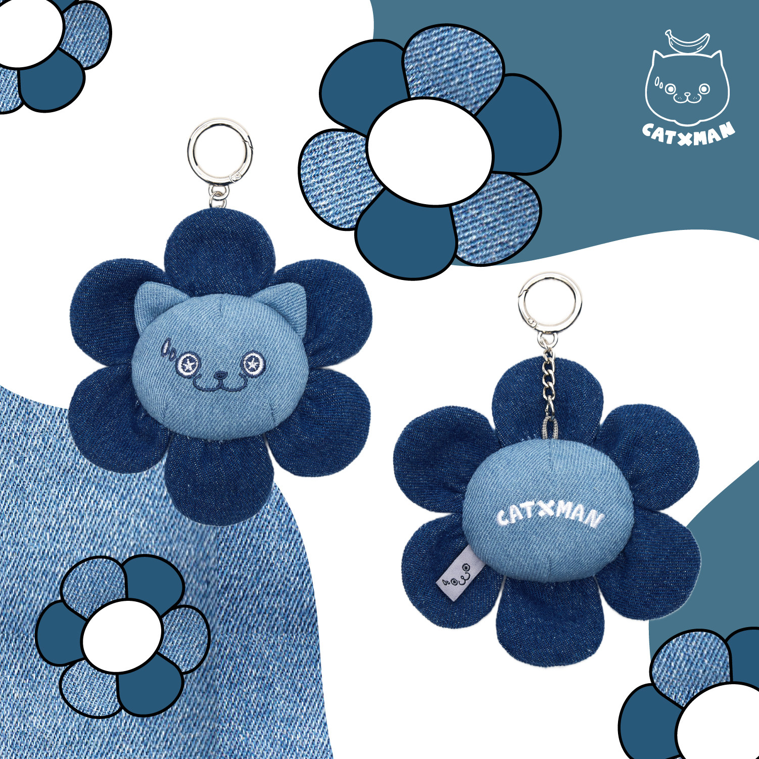 CATXMAN 周柏豪 猫星侠花朵造型牛仔钥匙扣挂件