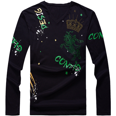 长袖加肥加大码大码胖子v领t恤