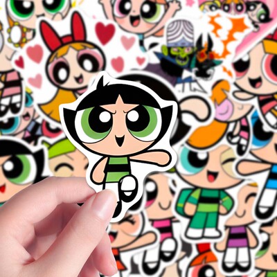 138贴飞天小女警可爱卡通贴纸二次元趣味泡泡毛毛装饰手机diy贴画