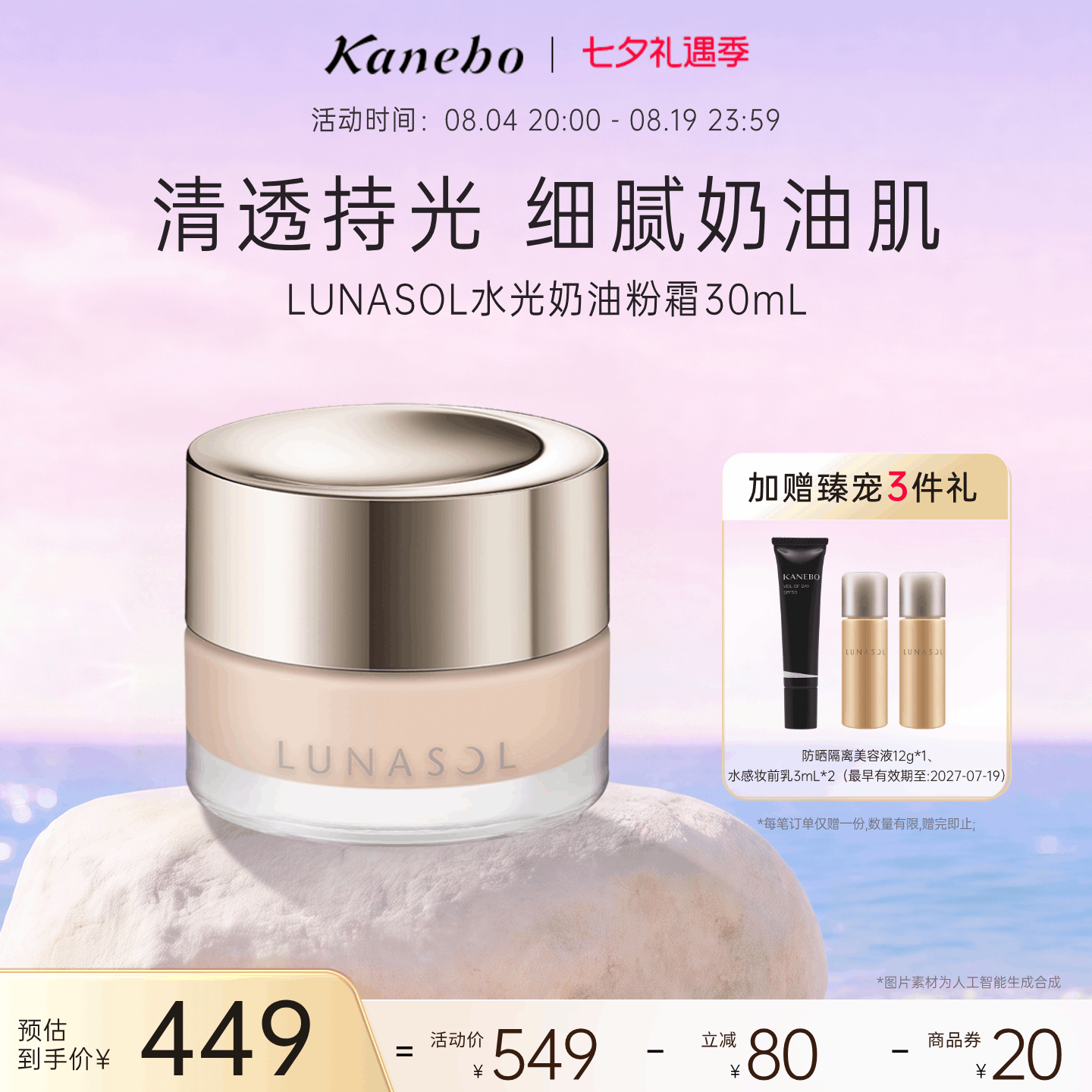 LUNASOL日月晶采奶油粉霜粉底液底妆干皮透明感嘉娜宝官方旗舰店