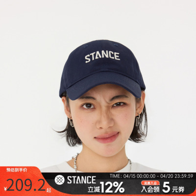 STANCE字母刺绣棒球帽男女深蓝色运动鸭舌帽韩系潮流简约帽子