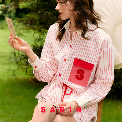 泰国潮牌宽松红条纹男友风衬衫