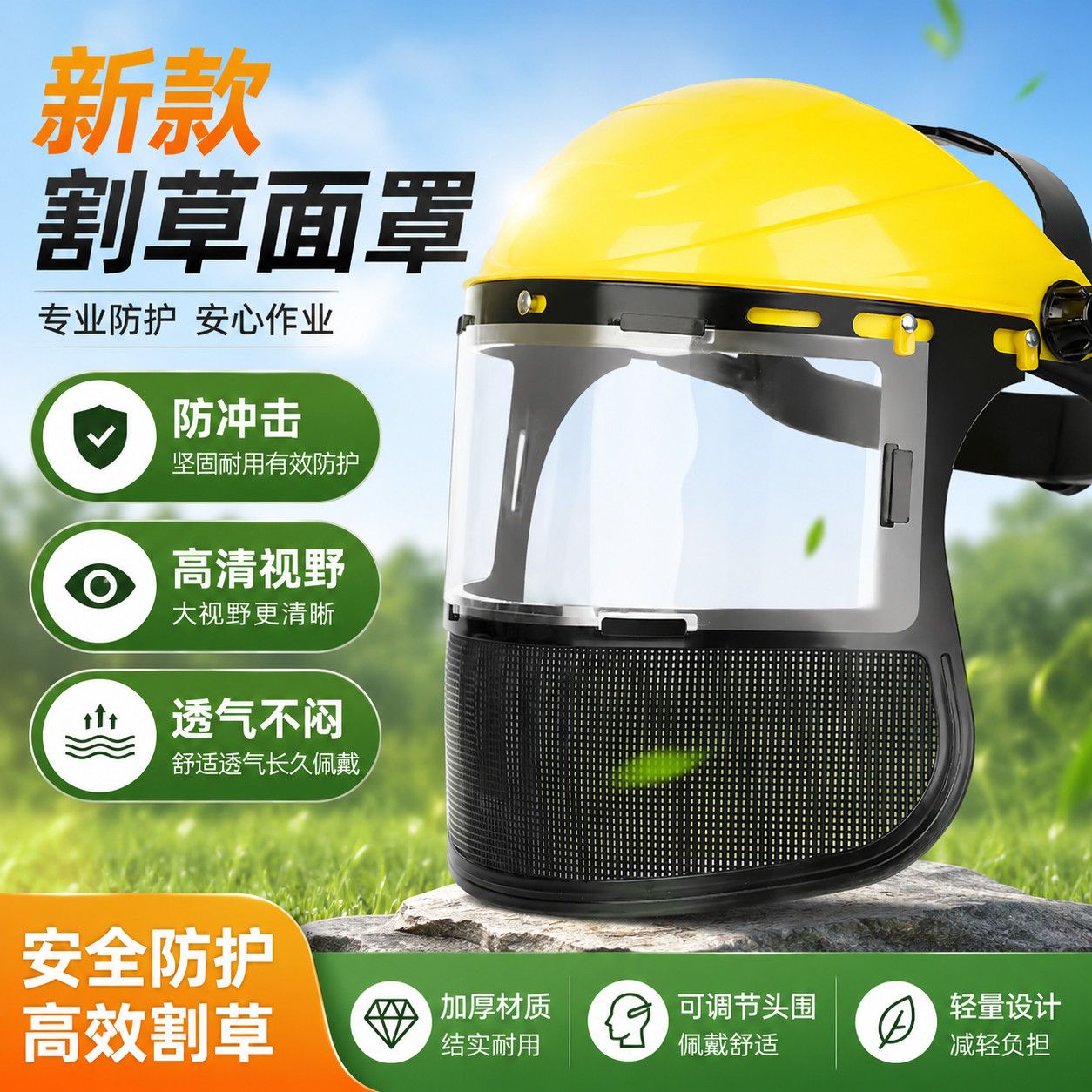 割草机防护面罩防爆网绿篱机割灌油锯打草机防护罩网木材全脸面具