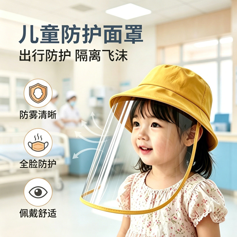 打疫苗防护婴儿童防护面罩外出预防流感面罩防飞沫高清透明防护帽