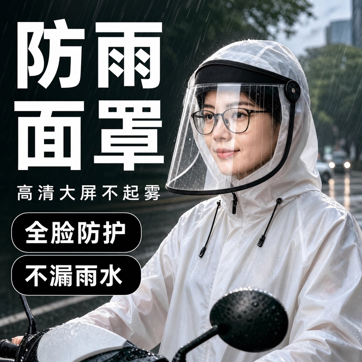 骑行防雨面罩户外遮雨帽骑电动车防雨防风帽女护脸透明面罩挡雨帽