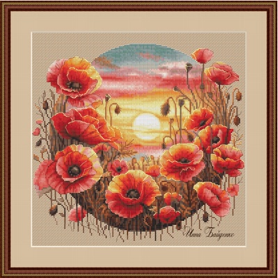 弹弹十字绣 D1536落日罂粟 自配DMC/R线十字绣套件 非印花