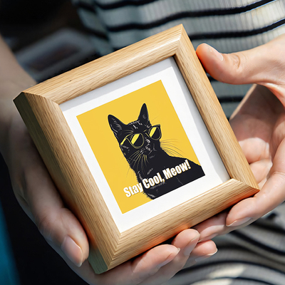 COLOR MASH原创插画可爱猫咪装饰画-炫酷黑猫中空画框小尺寸