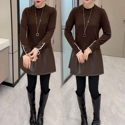 拼皮上衣裙蛋白皮打底裙连体裙女