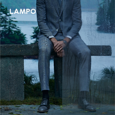 lampo蓝豹直筒浅灰商务套装西裤