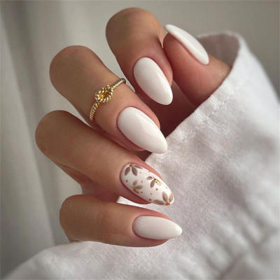 24pcs milky white flower nail art patches fake nail stickers