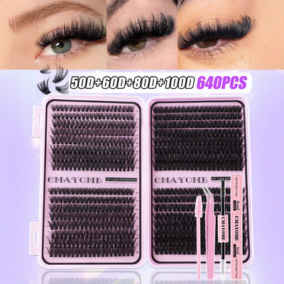 DIY extension set with 640 thick clusters of false eyelashes