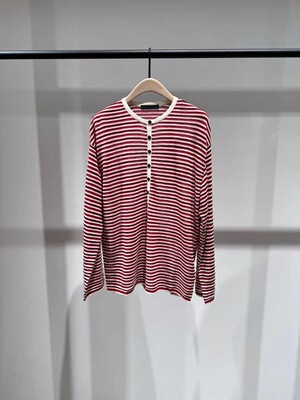 正品针织衫2026春新品棉麻竹节纱条纹宽松半开襟罩衫MBF1SWT059