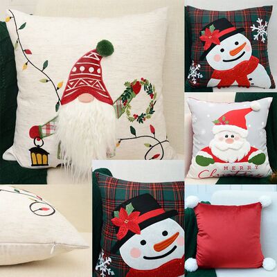 Christmas Embroidered Pillow Cushion Cover Dwarf Snowman 45X