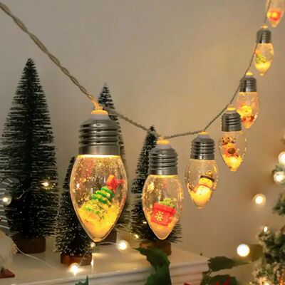 1pc 10/20LED Globe Bulbs String Light with Snow & Cute Ornam
