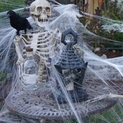 Halloween Black White Artificial Spider Web Stretchy Cobweb