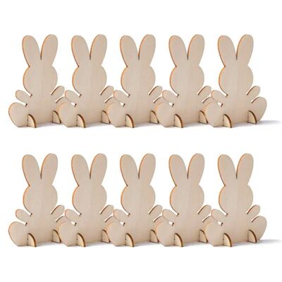 10pcs Unfinished Wooden Easter Bunny 3D Rabbit Wooden Stand