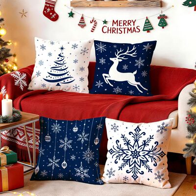 Blue White Snowflake Christmas Tree Cushions Pillowcase Poly
