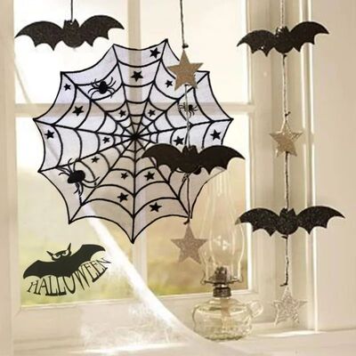Halloween Black Lace Spider Web Tablecloth Gothic Table Cove