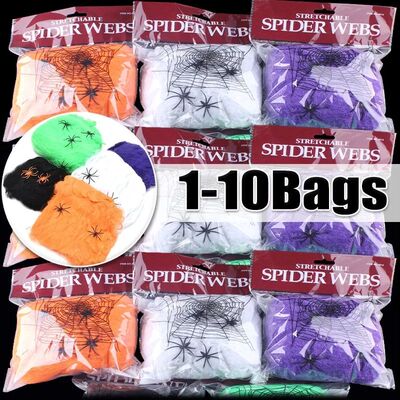 Halloween Artificial Stretchy Spider Web Cobweb with Spiders