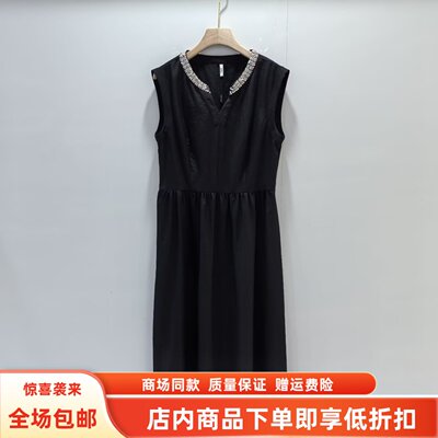 慕妮雅MMXQ9228夏装2026女新款时尚优雅镶钻无袖中长款收腰连衣裙