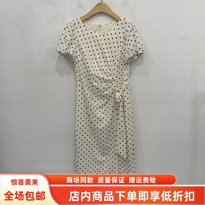 艾26-0638夏装2026女新款时尚优雅圆领波点绑带泡泡袖开叉连衣裙