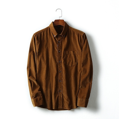 期待许久~出口日单 男士复古情怀秋冬新款简约灯芯绒长袖口袋衬衫