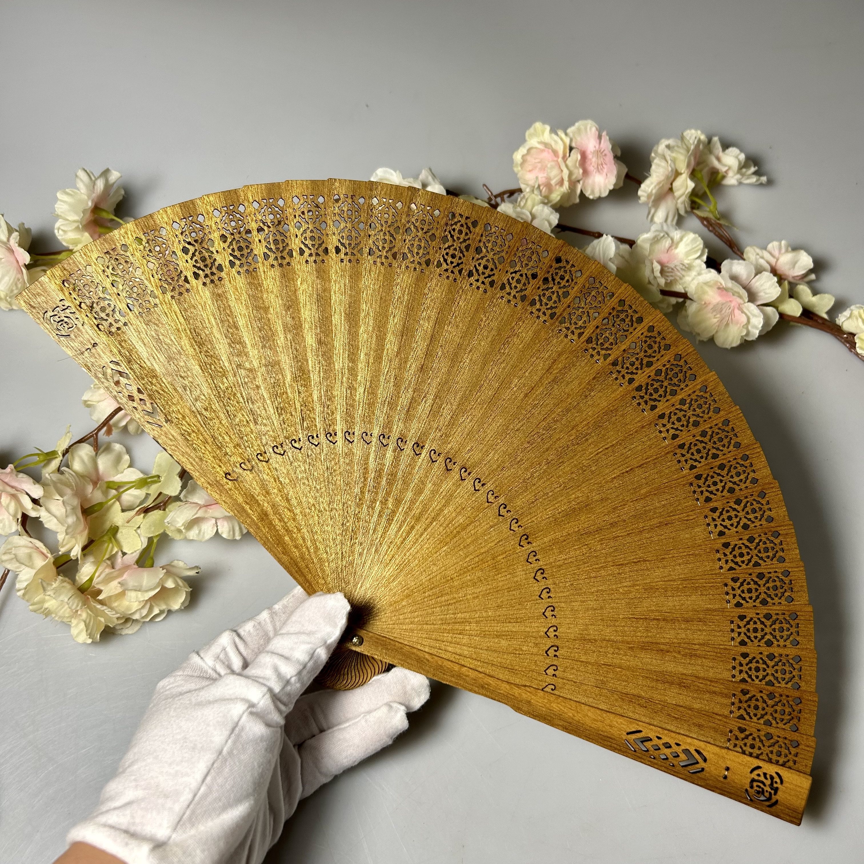 名贵金丝楠木苏扇小叶扇子镂空工艺扇复古风雕花日用扇送礼便携式