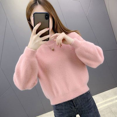 小个子短款仿水貂绒套头毛衣女2021年新款秋冬洋气外穿百搭打底衫