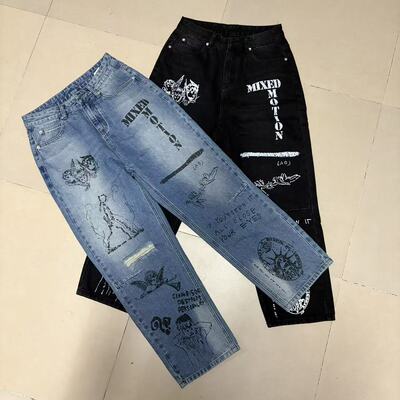 MIXEDEMOTION美潮直筒牛仔裤男