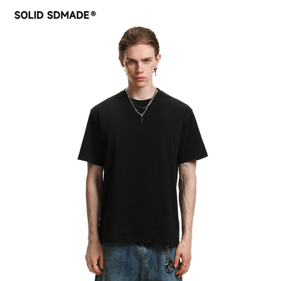 SOLIDSDMADE夏季美式260g重磅纯棉短袖t恤男圆领宽松休闲纯色打底