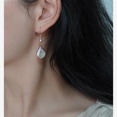 小众轻奢高级感巴洛克异形炫彩珍珠耳环14k包金耳钩通勤女407196