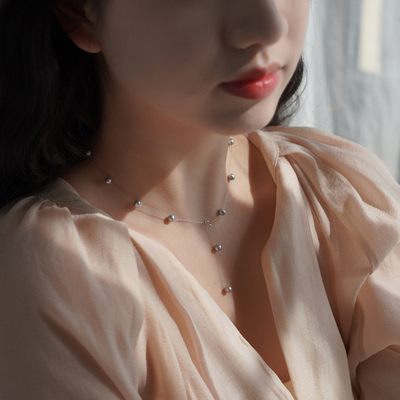 小众设计感时尚简约十五颗淡水灰珍珠满天星项链y字锁骨链女60155