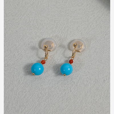 原创小众设计感蓝松石红玛瑙耳夹新中式气质耳骨夹少女耳环40966