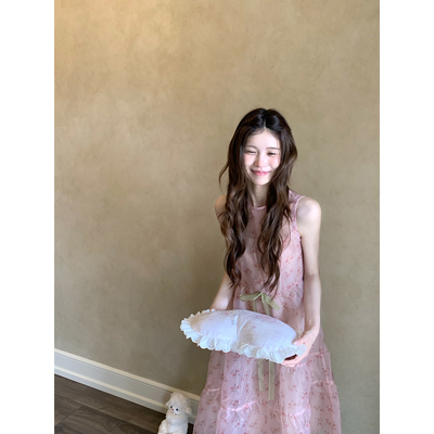 桃可了《樱粉气泡》特调粉调 印花轻盈温柔气质少女感无袖连衣裙